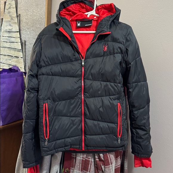 Spyder | Jackets & Coats | Spyder Mens Black Puffer Jacket With Red ...